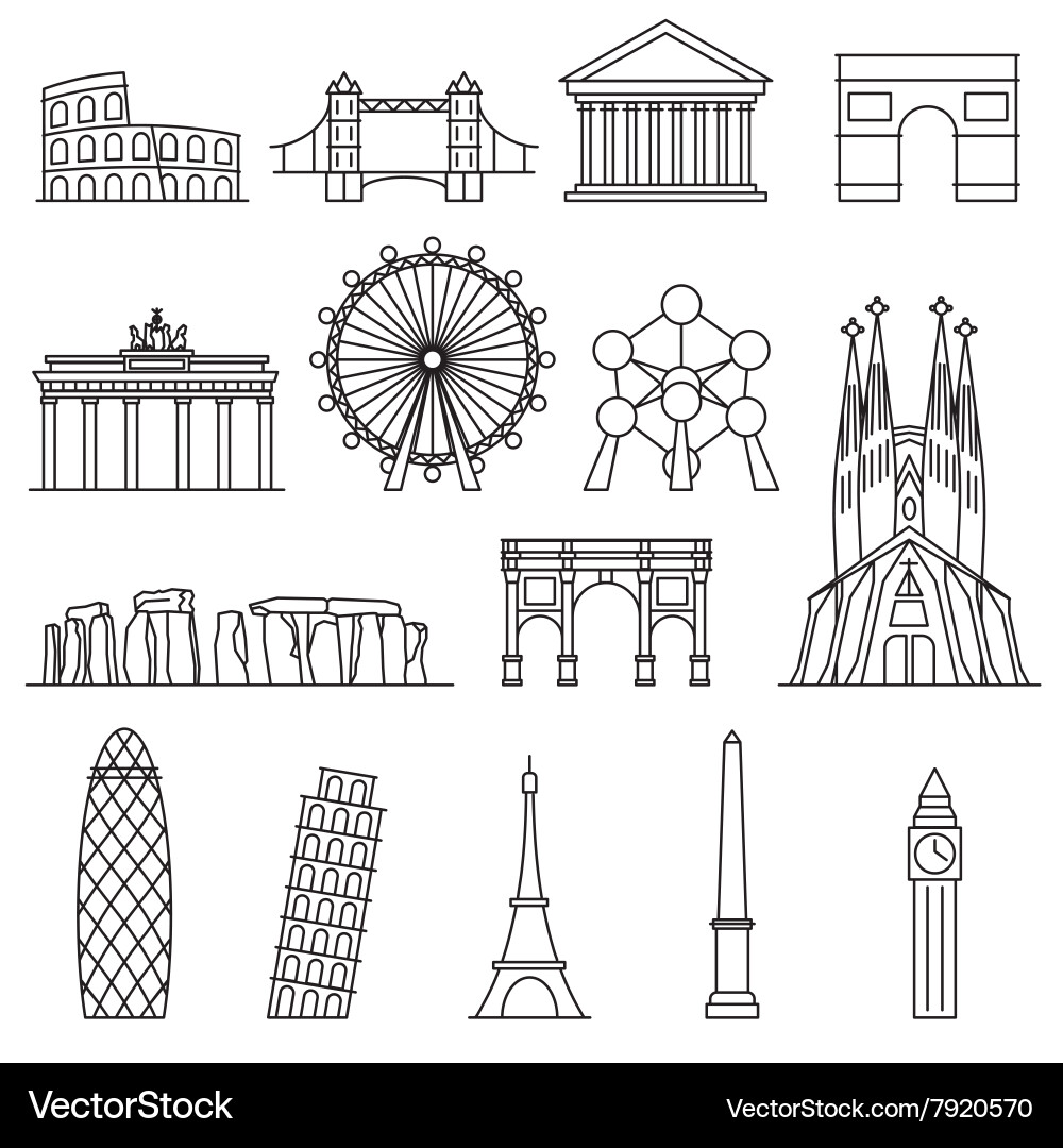 Europe monument line art style Royalty Free Vector Image