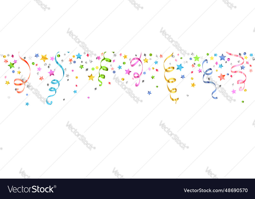 Falling confetti holiday border colorful ribbons Vector Image