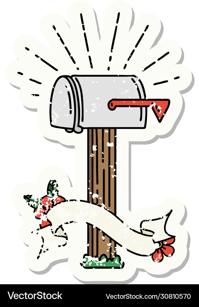 Grunge sticker tattoo style closed mailbox Vector Image