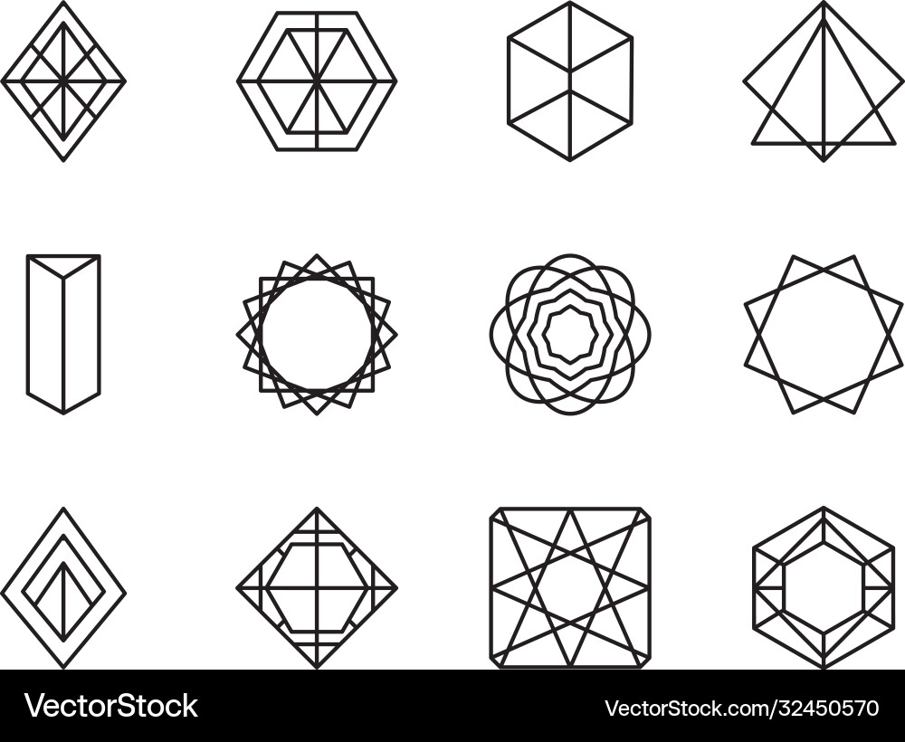 Icon set cube and geometric shapes line style Vector Image