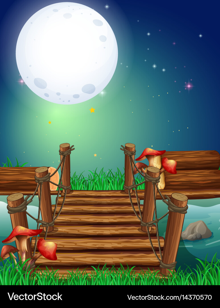 Night scene with fullmoon over the bridge Vector Image