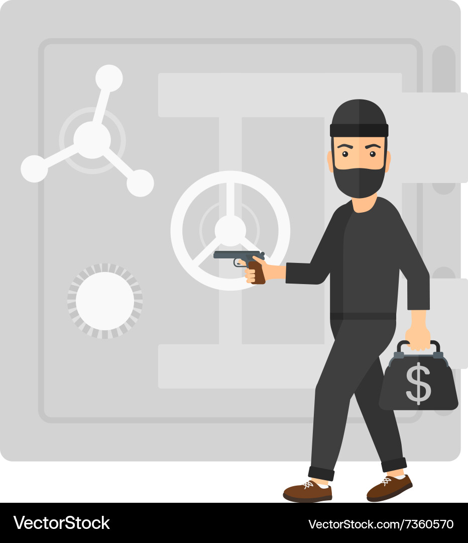 Robber with gun near safe Royalty Free Vector Image
