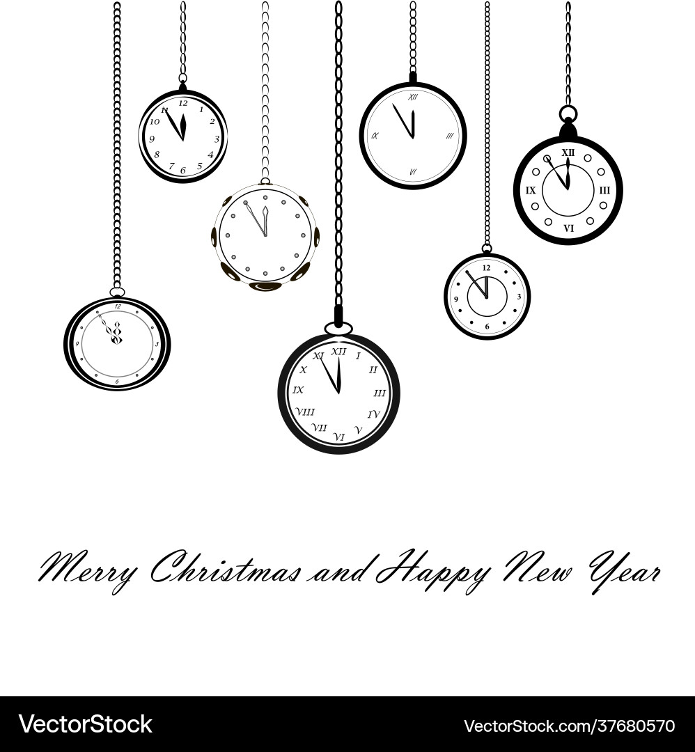 Seven clocks with five minutes to midnight time Vector Image