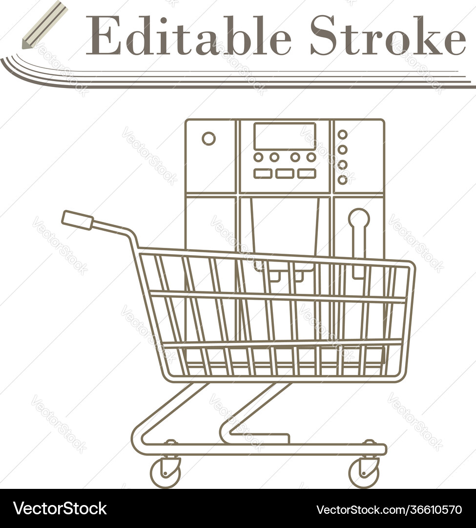 Shopping cart with coffee machine icon Royalty Free Vector