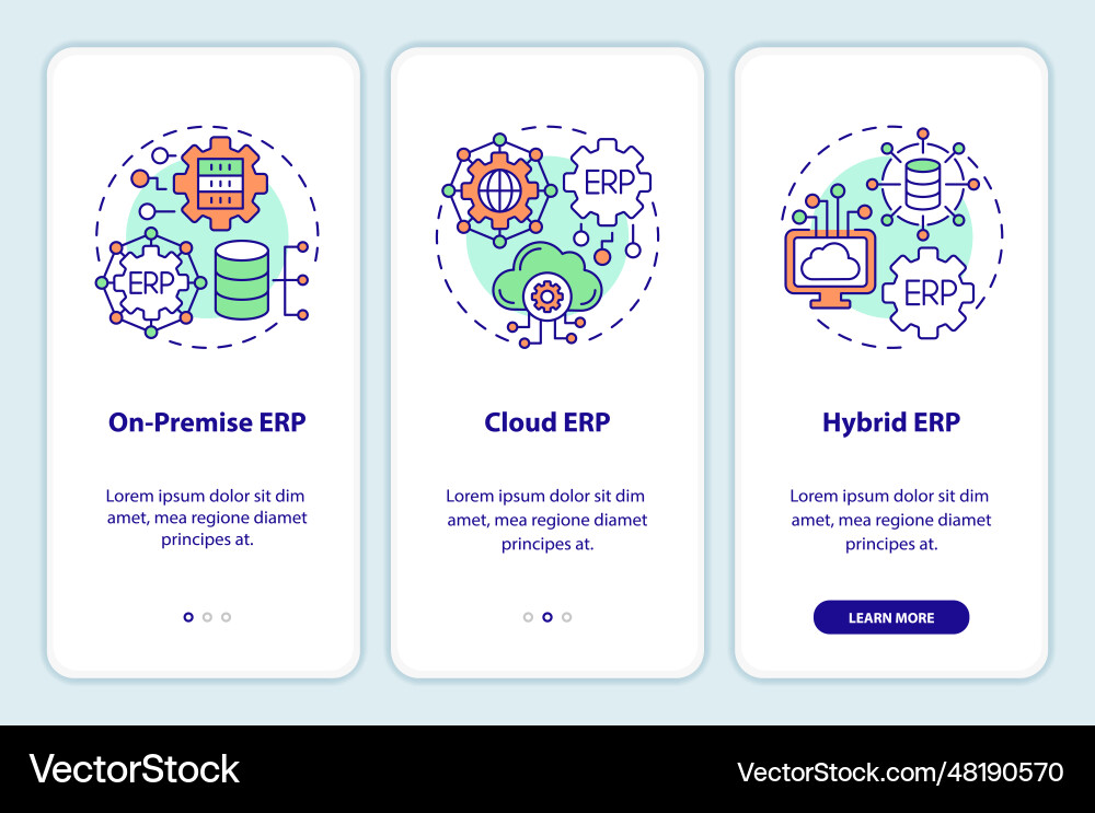 Walkthrough erp with colorful linear icons concept