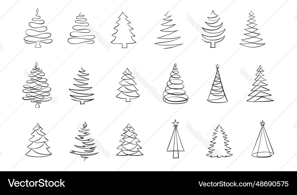Christmas tree line drawing fir tree symbol Vector Image