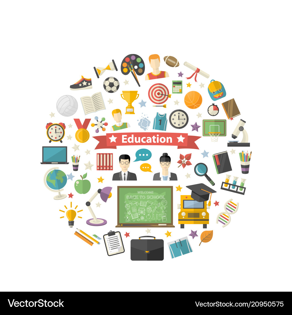 Education icon set in circle flat style Royalty Free Vector