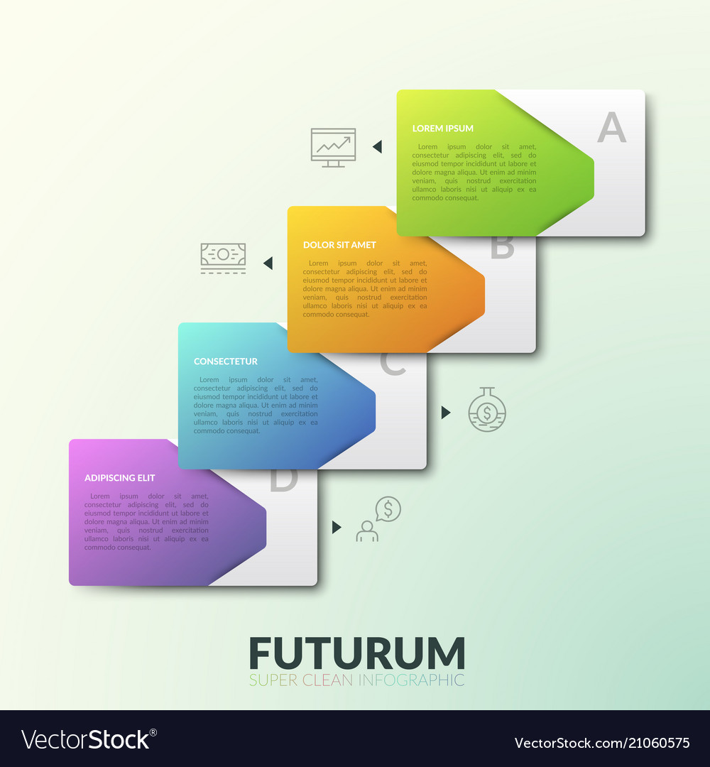 Four overlaying rectangular elements with text Vector Image