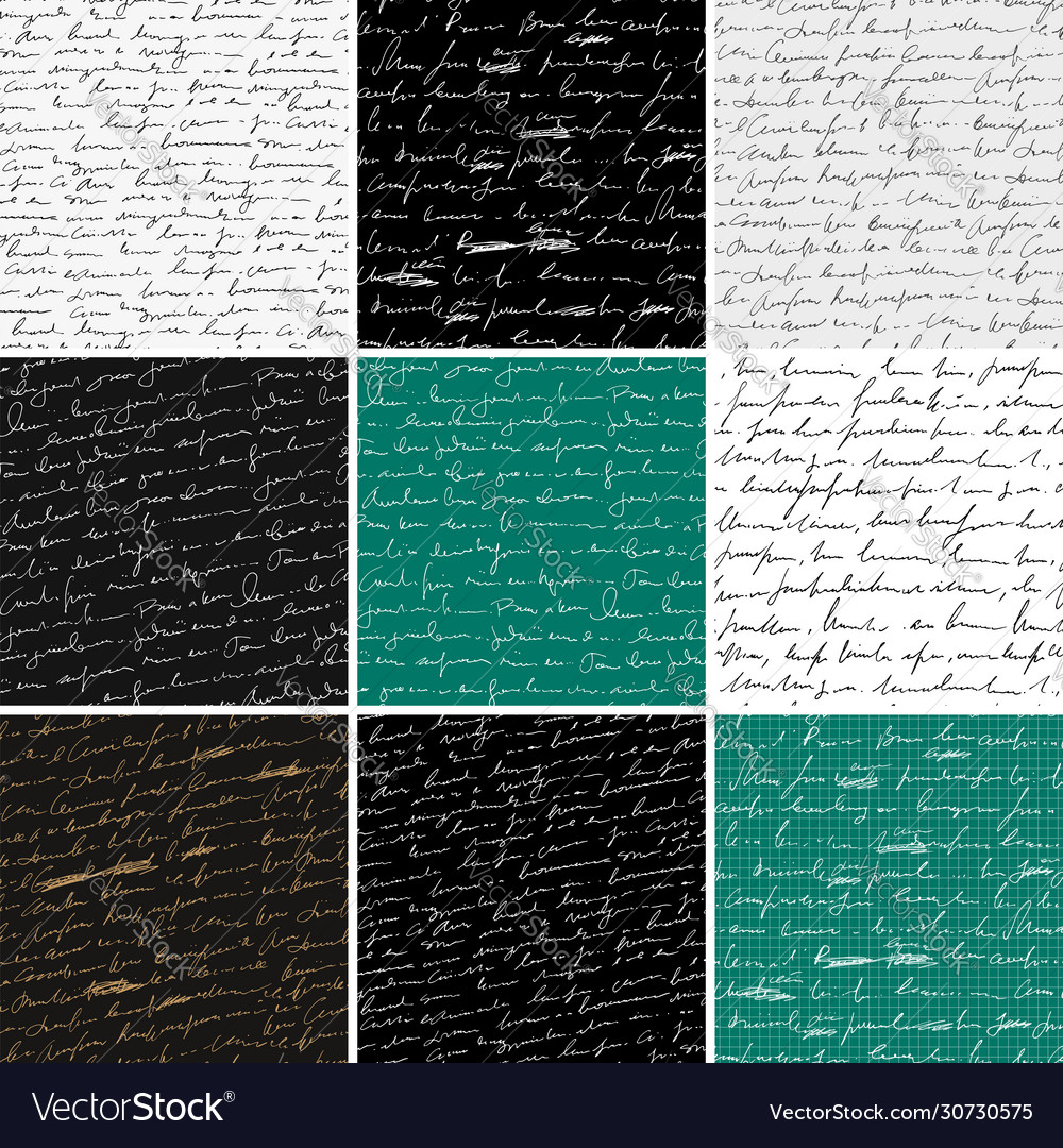 Handwritten abstract text seamless patterns set Vector Image