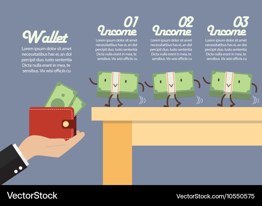 Money walking into a wallet infographic Royalty Free Vector