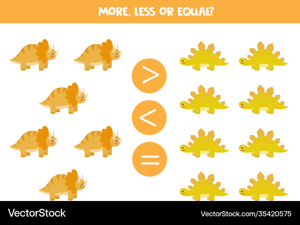 More less equal with cute dinosaurs math game Vector Image