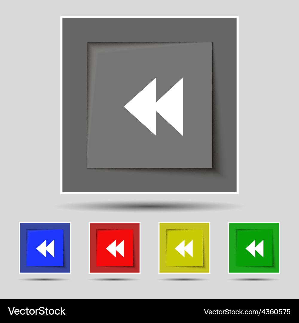Rewind icon sign on the original five colored Vector Image