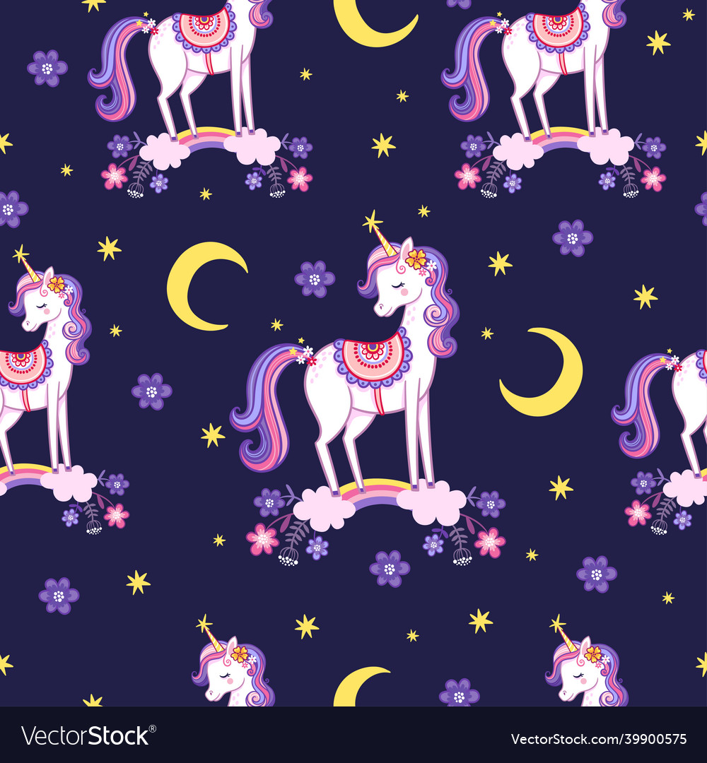 Seamless pattern with unicorns background Vector Image