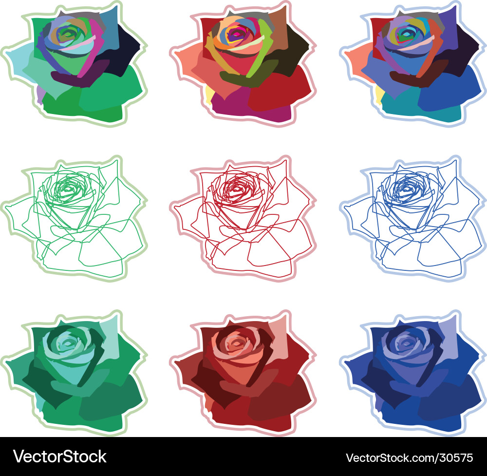 Simple coloured rose icons Royalty Free Vector Image