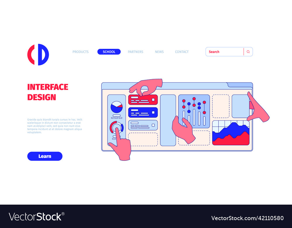 Interface designing landing ui building processes Vector Image