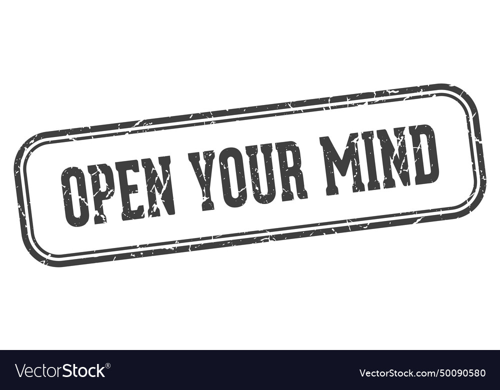Open your mind stamp rectangular Royalty Free Vector Image