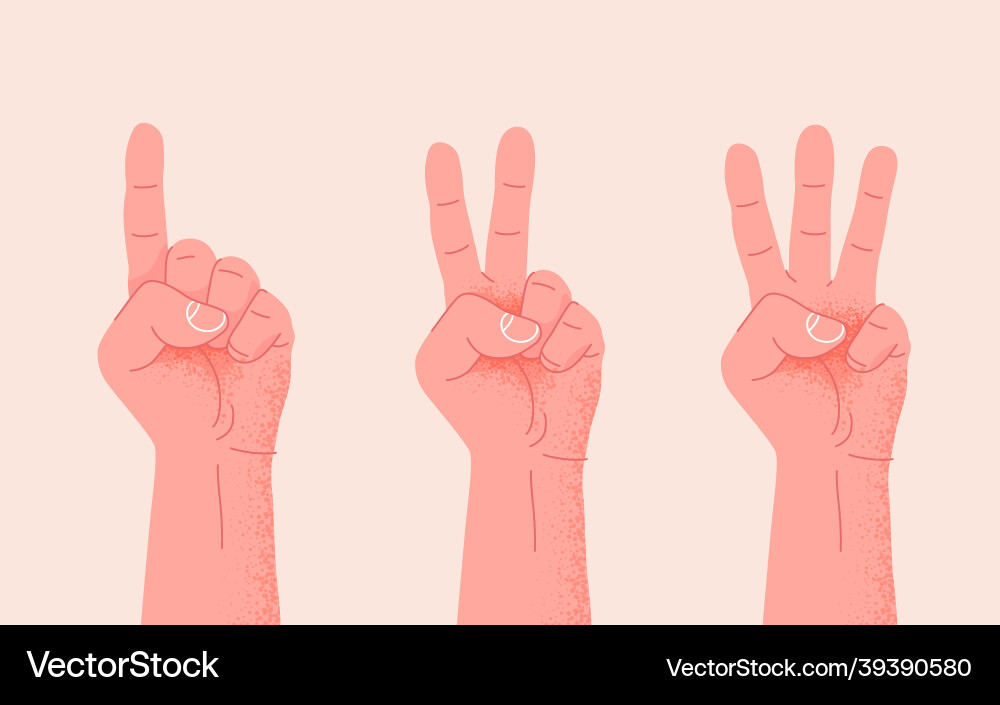 Set of counting one two three hand sign three Vector Image