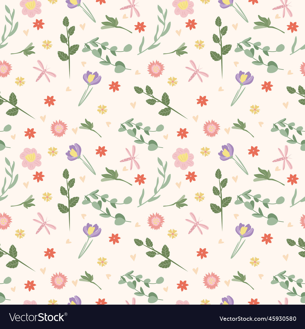 Spring seamless pattern with colored flowers Vector Image