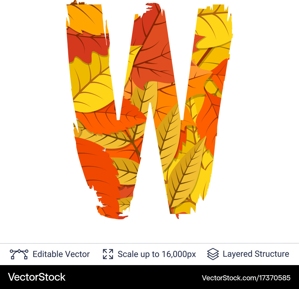 Autumn fall bright orange leaves letter Royalty Free Vector