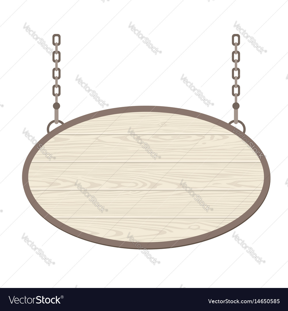 Blank oval wooden signboard hanging on metallic Vector Image