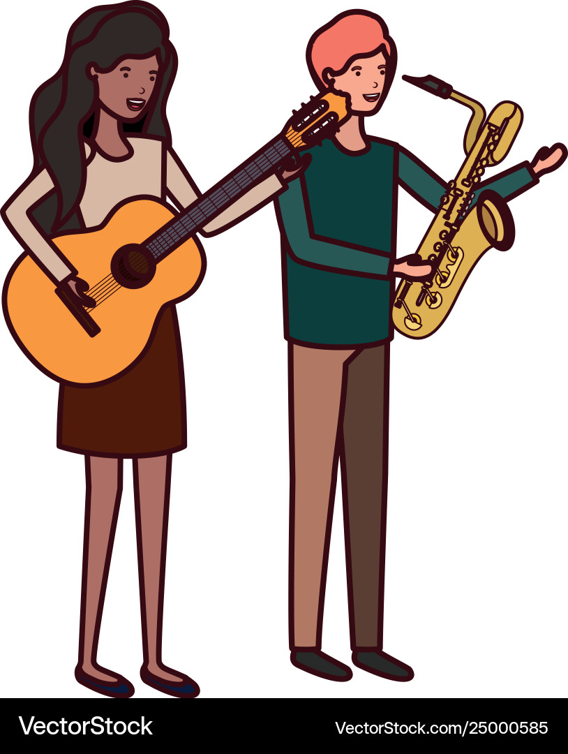 Couple with musical instruments avatar character Vector Image