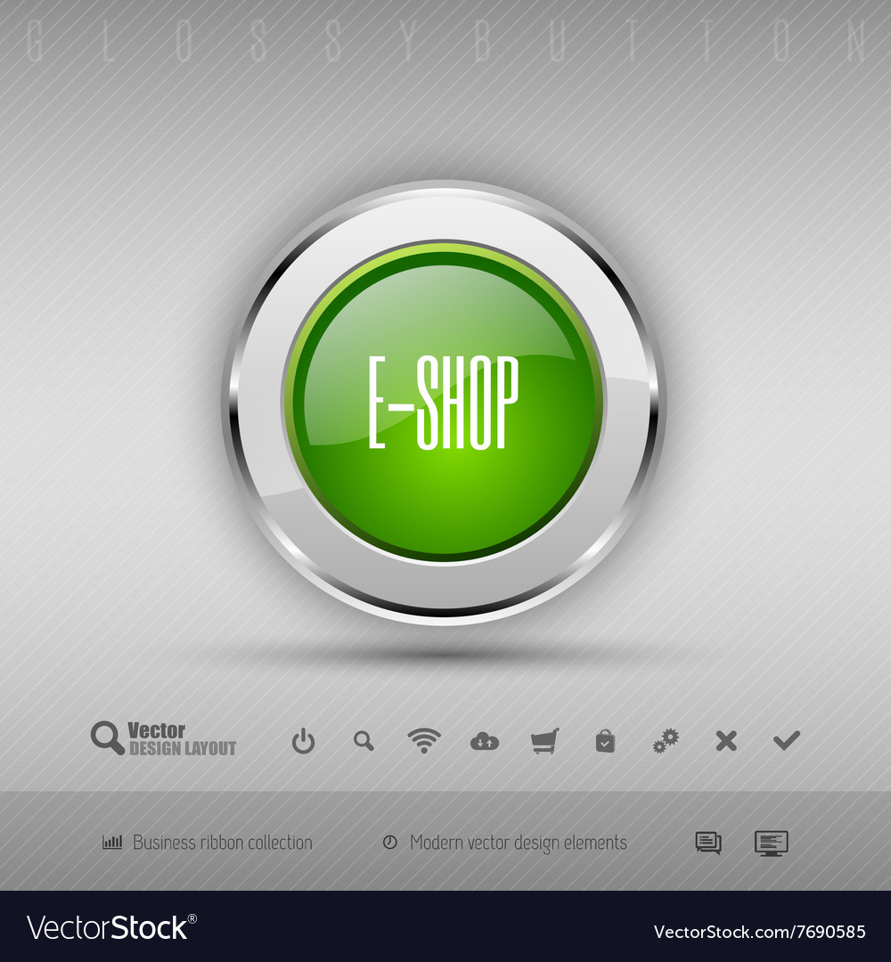 Design elements green and chrome glossy button Vector Image