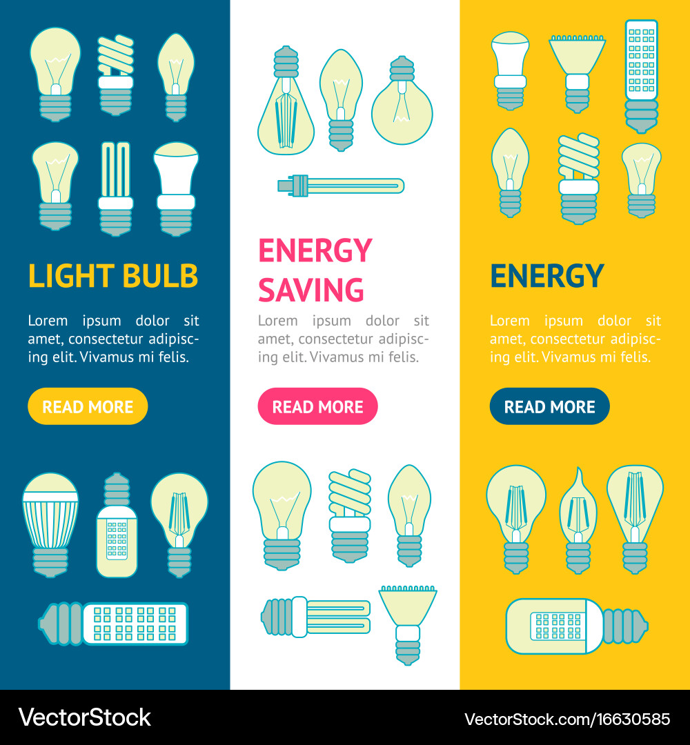 Different lamp or light bulbs line icons banner Vector Image