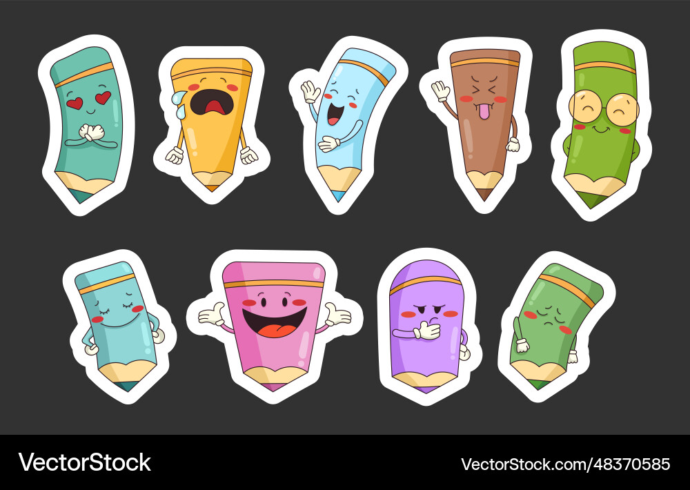 Pencil character cartoon sticker bookmark Vector Image