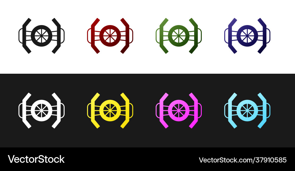 Set cosmic ship icon isolated on black and white Vector Image