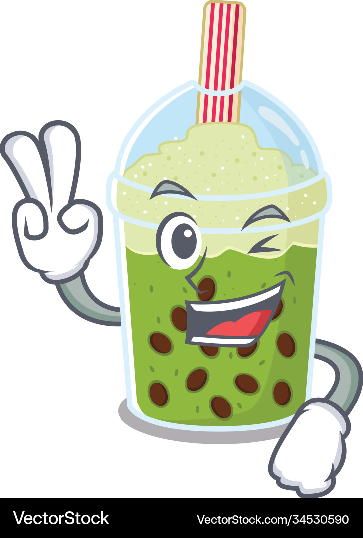 Cheerful matcha bubble tea mascot design with two Vector Image