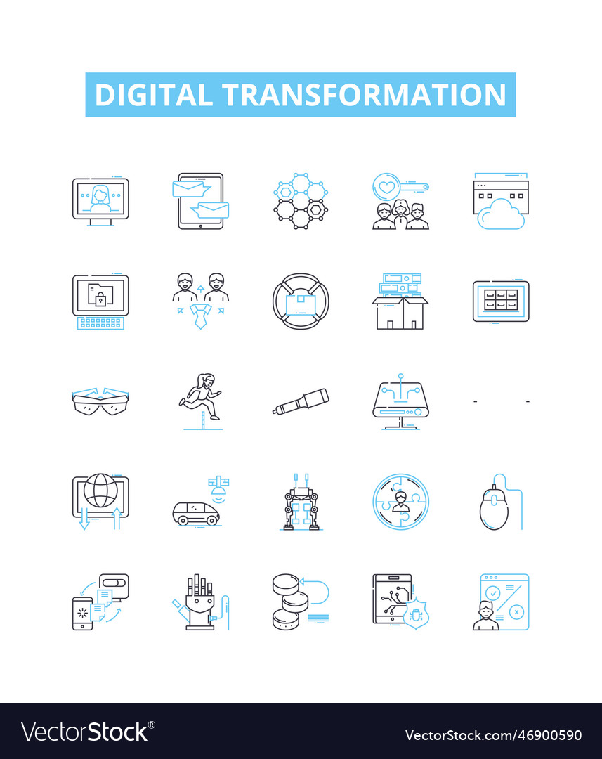 Digital Transformation Line Icons Set Royalty Free Vector