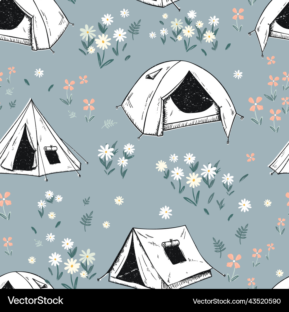 Hand drawn camp tents seamless pattern outdoor Vector Image