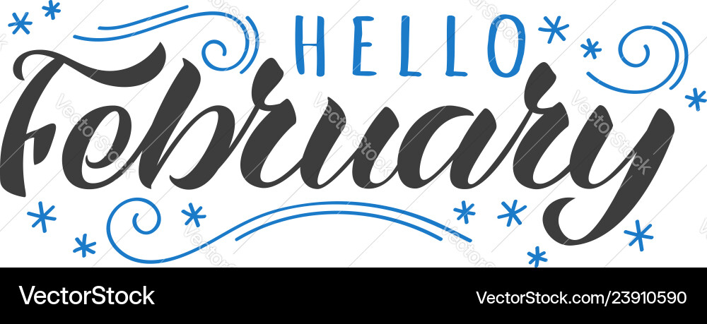 Hello february hand drawn lettering Royalty Free Vector