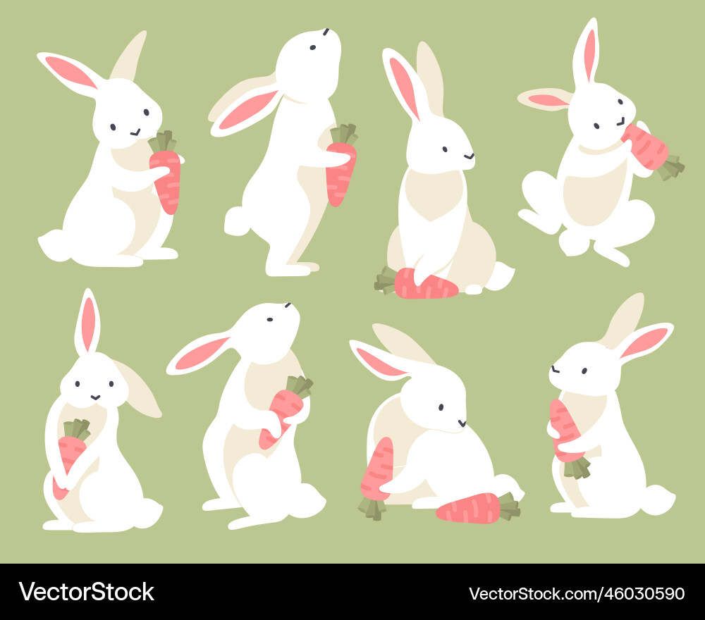 Rabbits with carrot cartoon set Royalty Free Vector Image