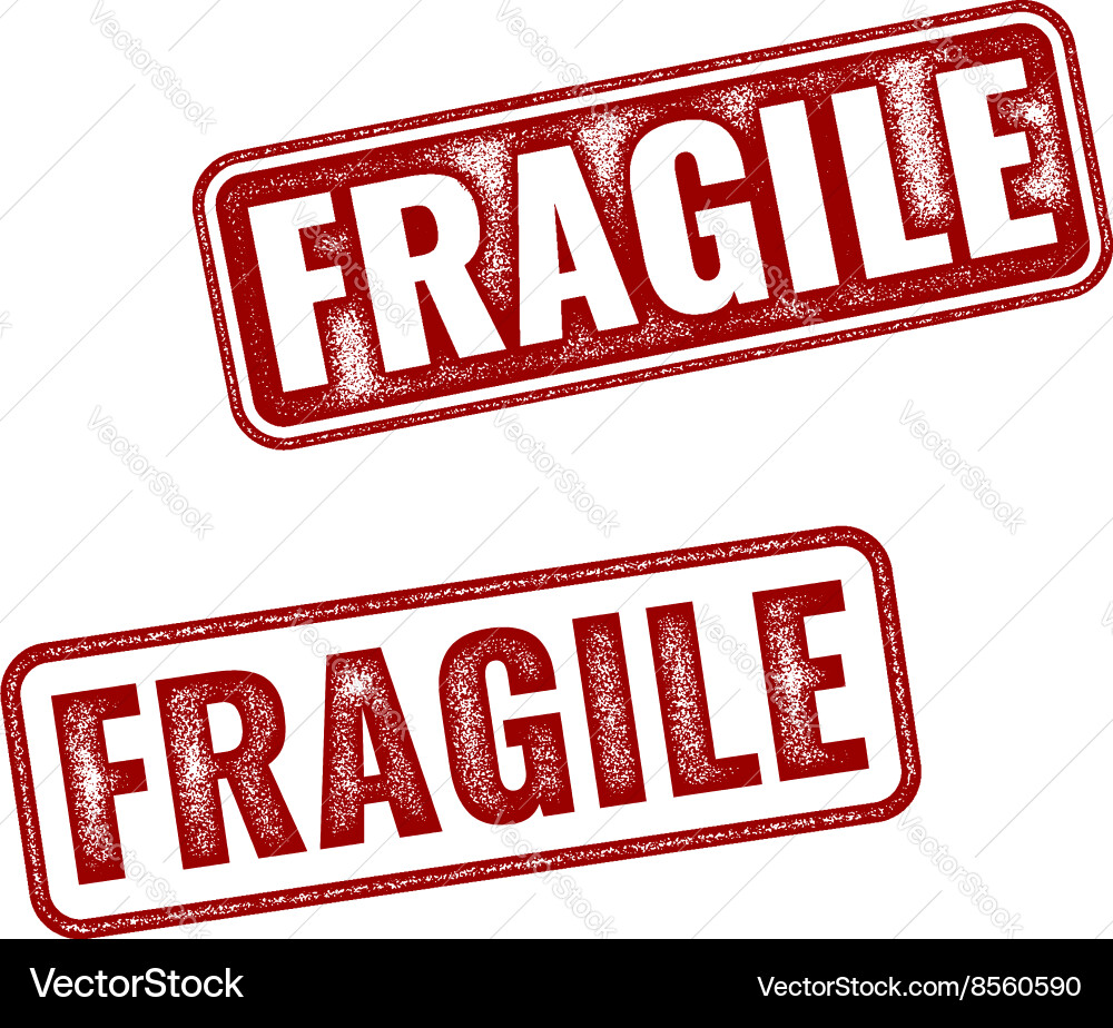 Realistic rubber stamp fragile on white background