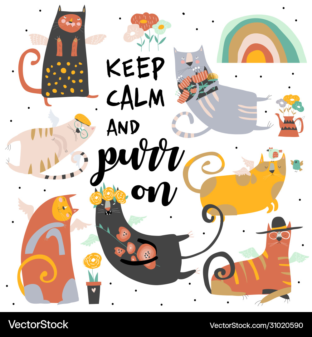 Set funny cats angels on white background Vector Image