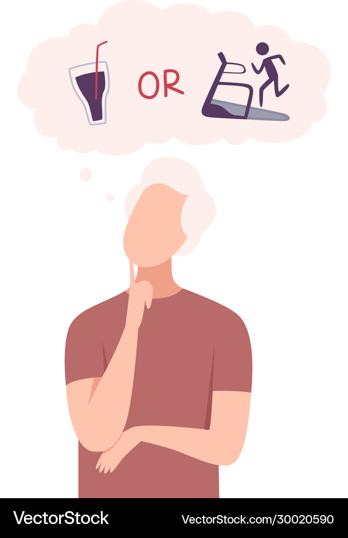 Young man trying to make decision guy hoosing Vector Image