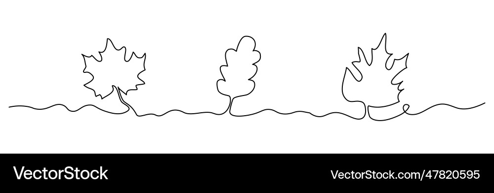 Autumn leaves line art one continuous line Vector Image