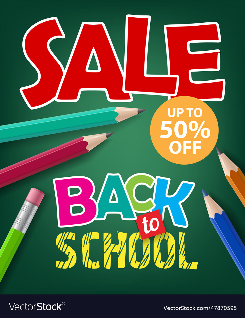 Back to school sale up to fifty percent off Vector Image
