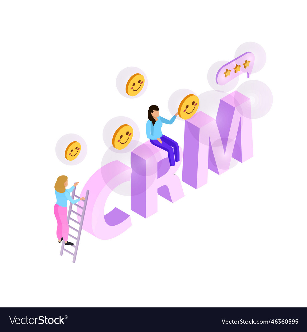 Crm Text Isometric Composition Royalty Free Vector Image