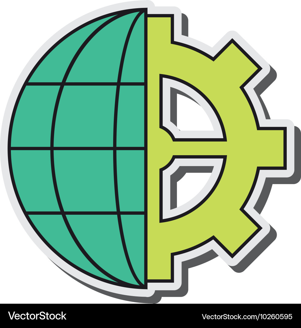 Earth globe diagram and gear icon Royalty Free Vector Image