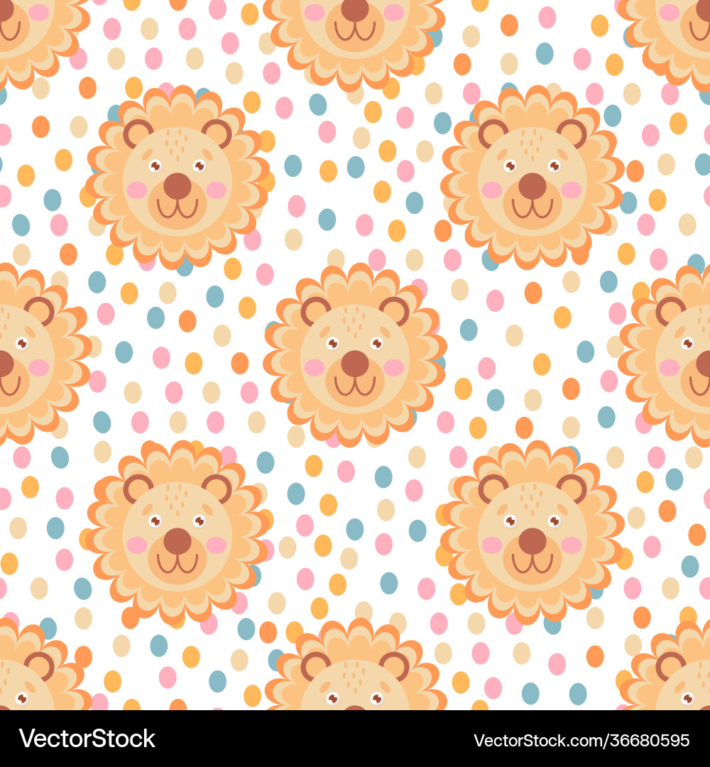 Lion polka dot seamless pattern cute jungle baby Vector Image