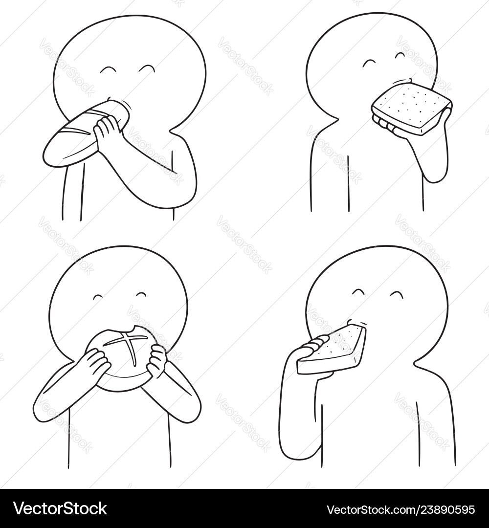 Set of people eating bread Royalty Free Vector Image