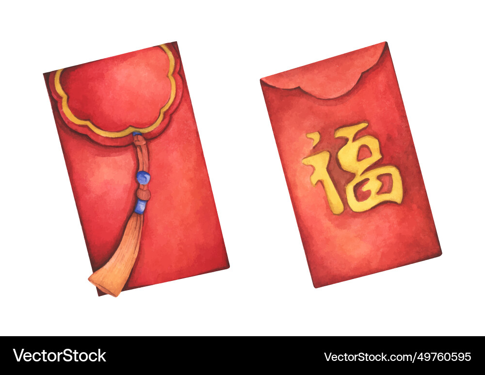 Watercolor of red envelop Royalty Free Vector Image