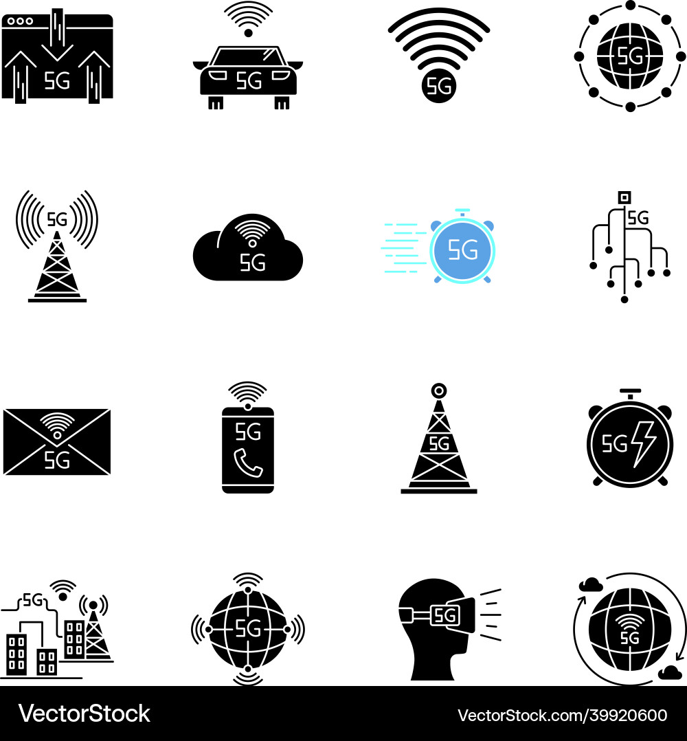 5g technology black glyph icons set on white Vector Image