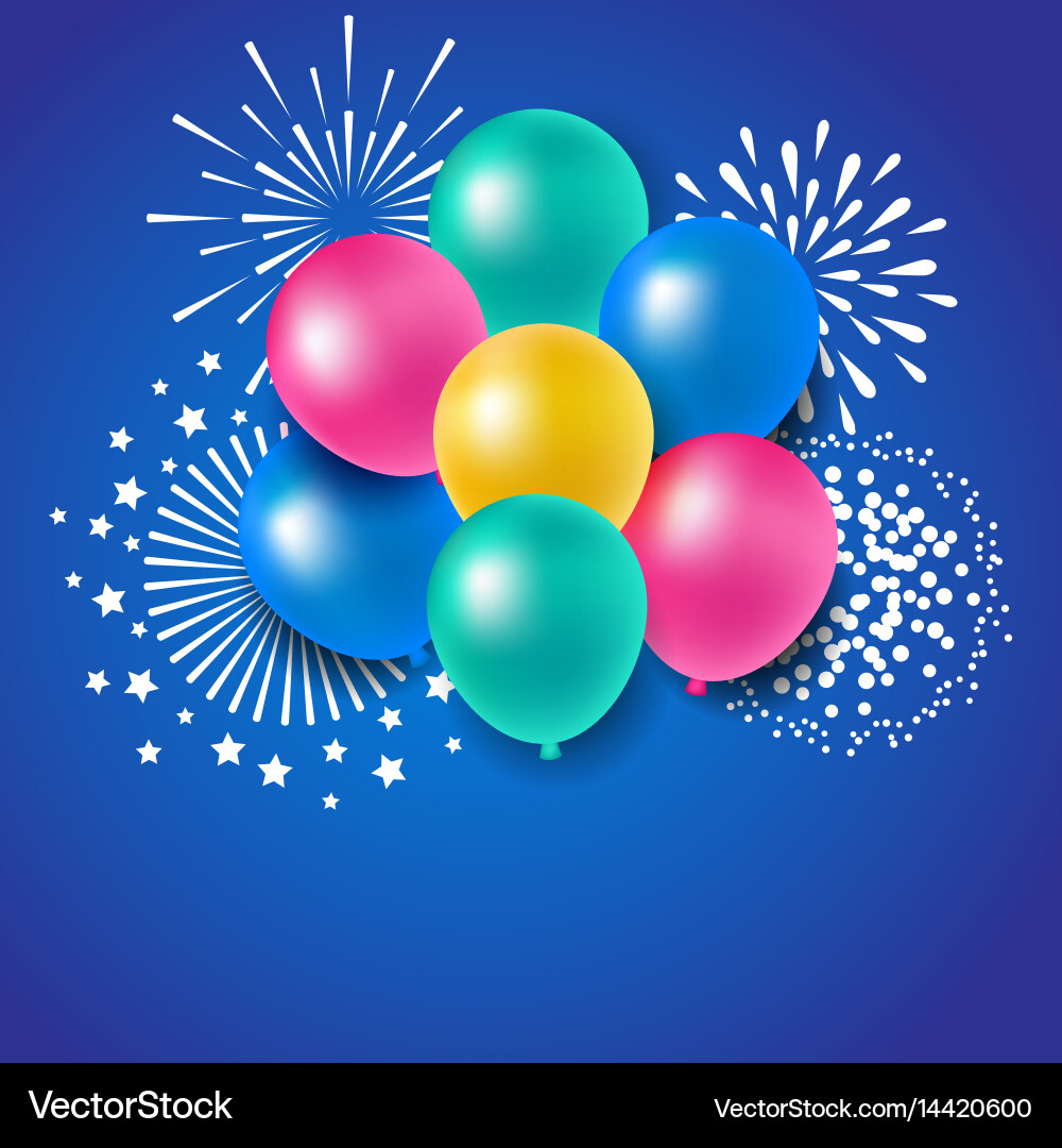 Colorful balloons with fireworks for celebration Vector Image