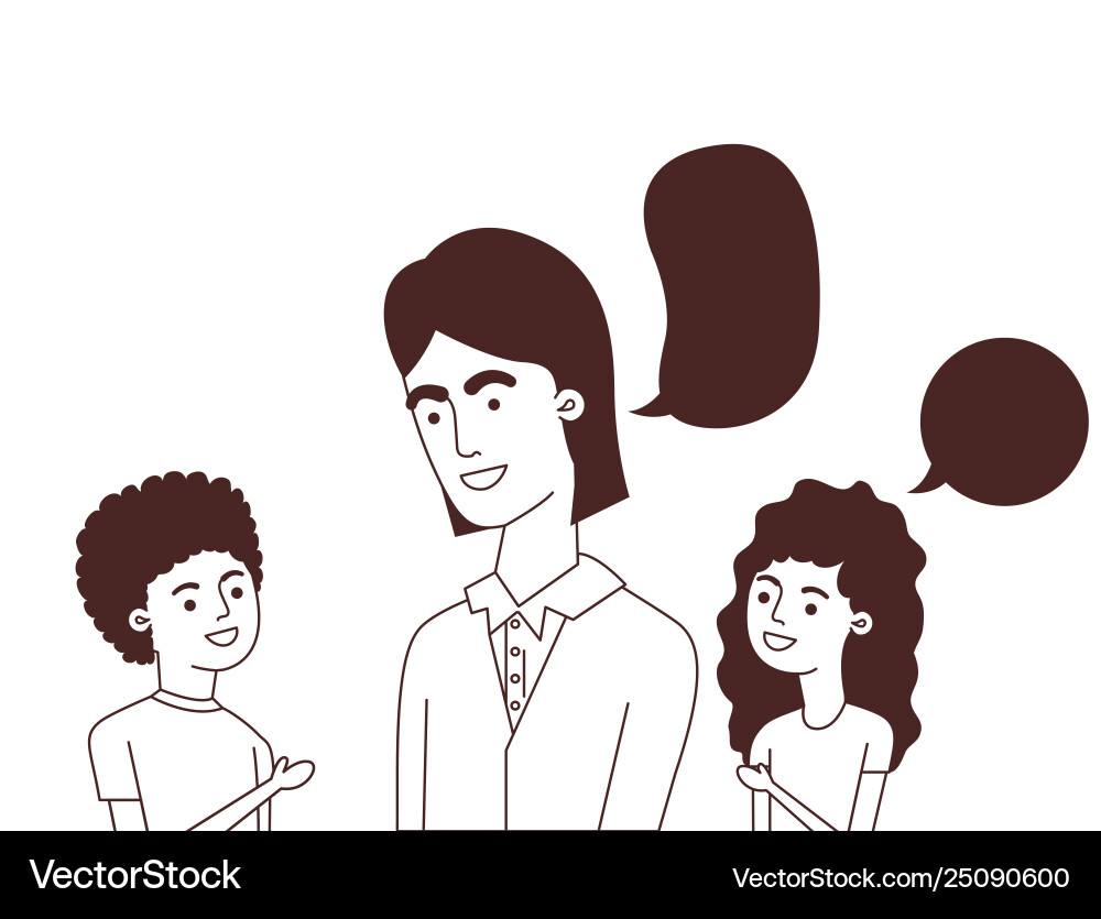 Father with children and speech bubble character Vector Image