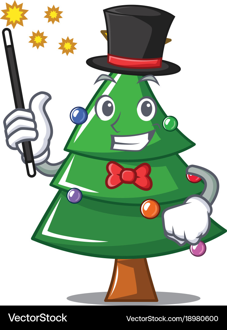 Magician christmas tree character cartoon Vector Image