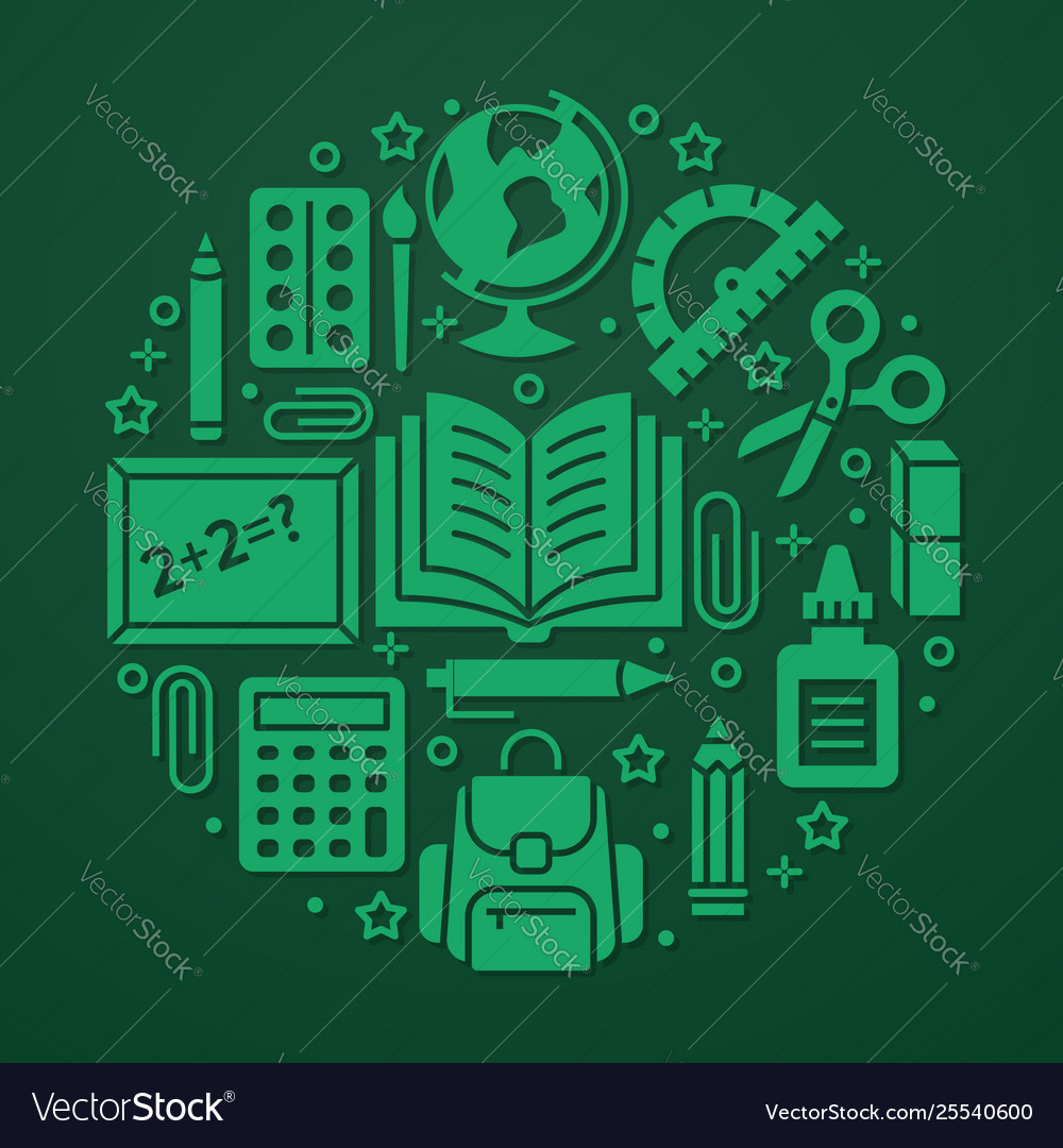 School supplies circle template with glyph icons Vector Image
