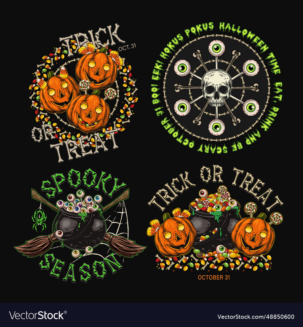 Set of labels with halloween objects Royalty Free Vector